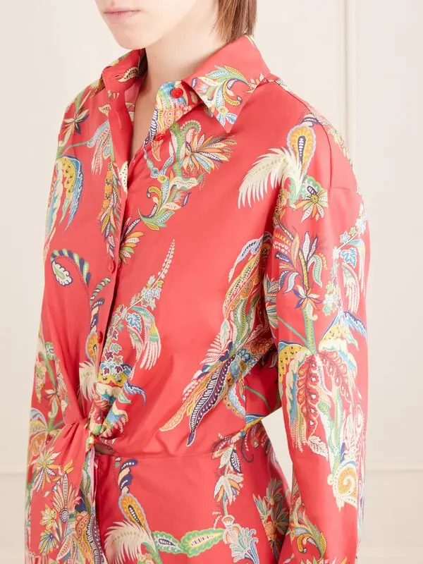 Etro Knotted Printed Cotton-blend Mini Dress - Red