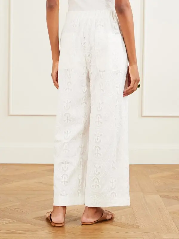Tove Nynette Embroidered Wide-leg Cotton-blend Pants