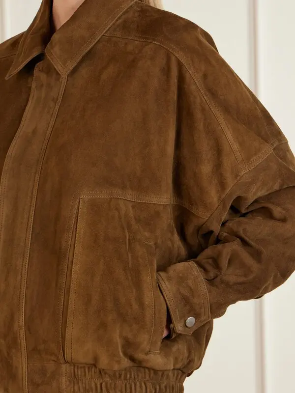 Nour Hammour Dalma Suede Bomber Jacket - Brown