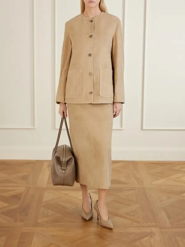 Nour Hammour Collarless Suede Jacket