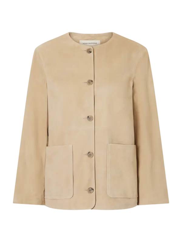 Nour Hammour Collarless Suede Jacket - Neutrals