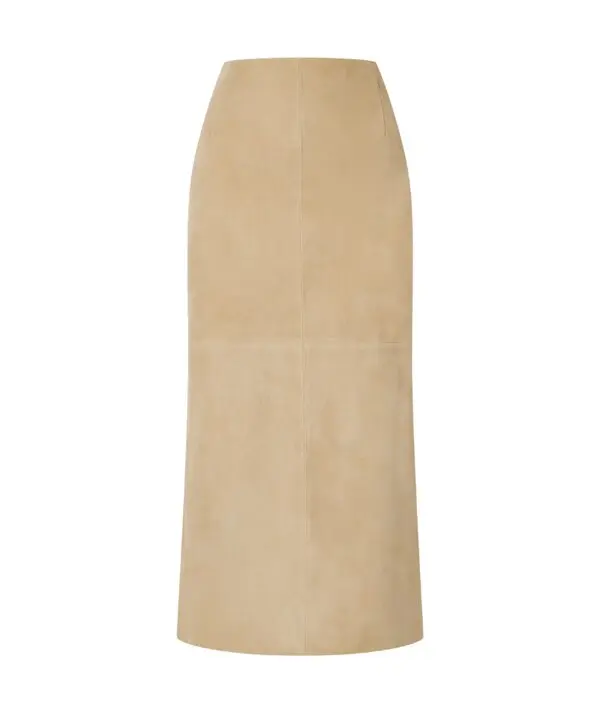 Nour Hammour Selly Suede Midi Skirt - Neutrals