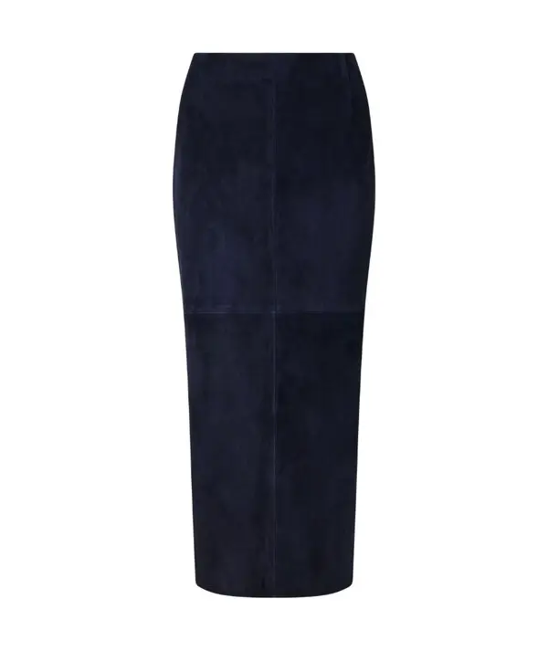 Nour Hammour Selly Suede Midi Skirt - Navy