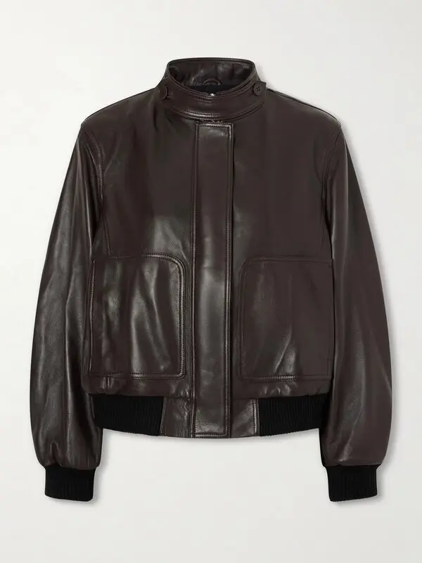 Nour Hammour Rios Leather Bomber Jacket - Brown