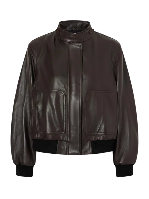 Nour Hammour Rios Leather Bomber Jacket - Brown