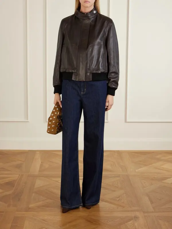 Nour Hammour Rios Leather Bomber Jacket - Brown