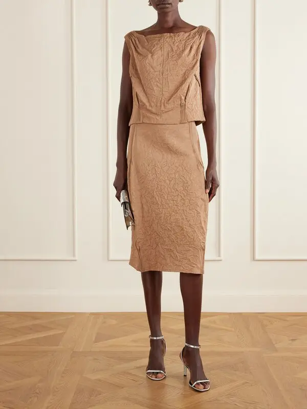 Tory Burch Crinkled Satin Midi Skirt
