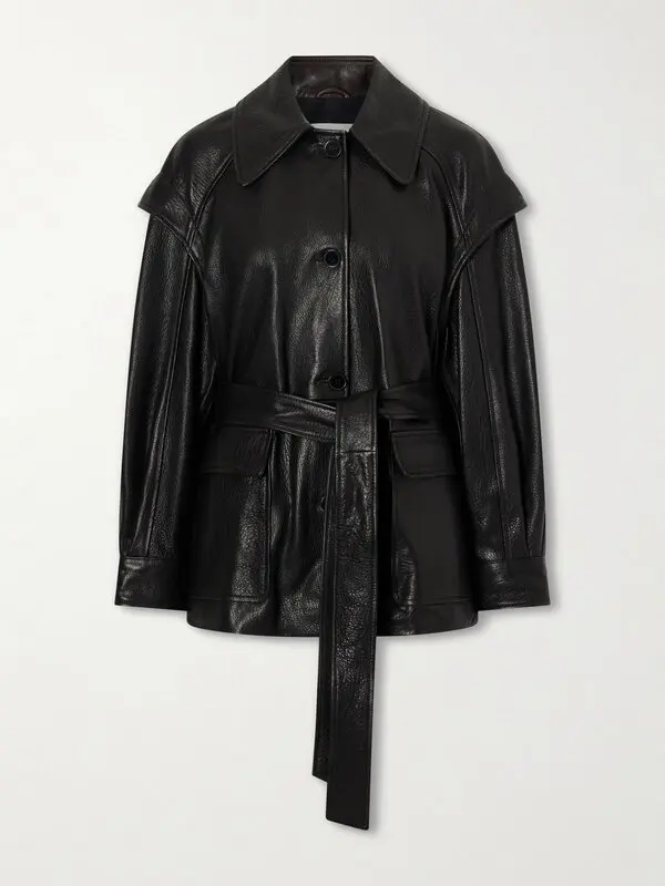Nour Hammour Perrin Belted Full-grain Leather Jacket