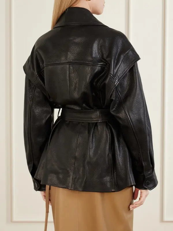 Nour Hammour Perrin Belted Full-grain Leather Jacket