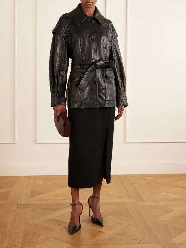 Nour Hammour Perrin Belted Full-grain Leather Jacket