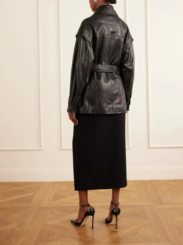 Nour Hammour Perrin Belted Full-grain Leather Jacket