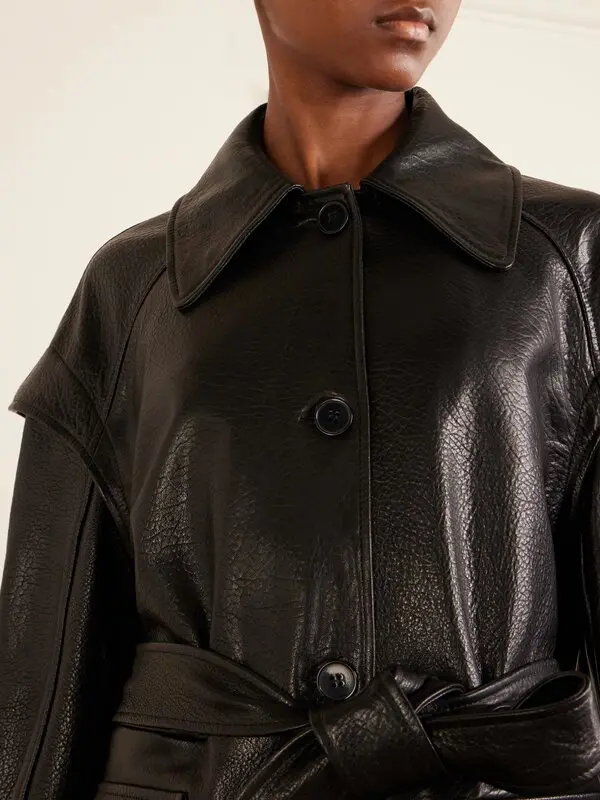 Nour Hammour Perrin Belted Full-grain Leather Jacket