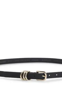 Hugo Italian Leather Belt With Gold-tone Hardware