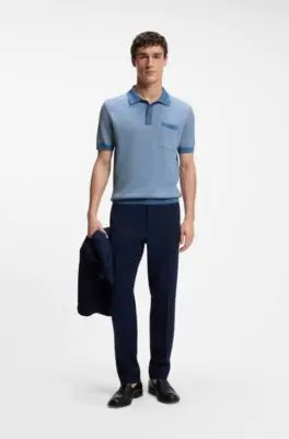 BOSS Cotton-silk Knit Polo With Geometric Pattern