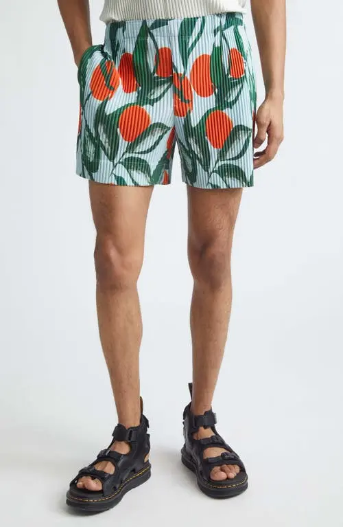 Issey Miyake Pleated Fruits & Vegetables Print Shorts - Blue