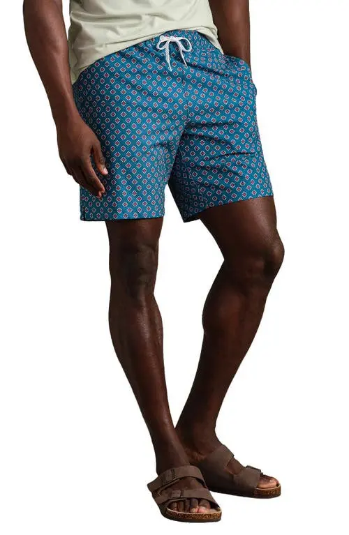 RHONE 7.5-inch Printed Swim Trunks With Hidden Zip Pocket - Ash Blue Geo
