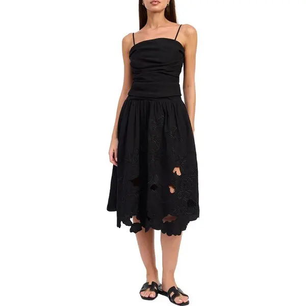 EN SAISON Mabel Embroidered Midi Dress - Black