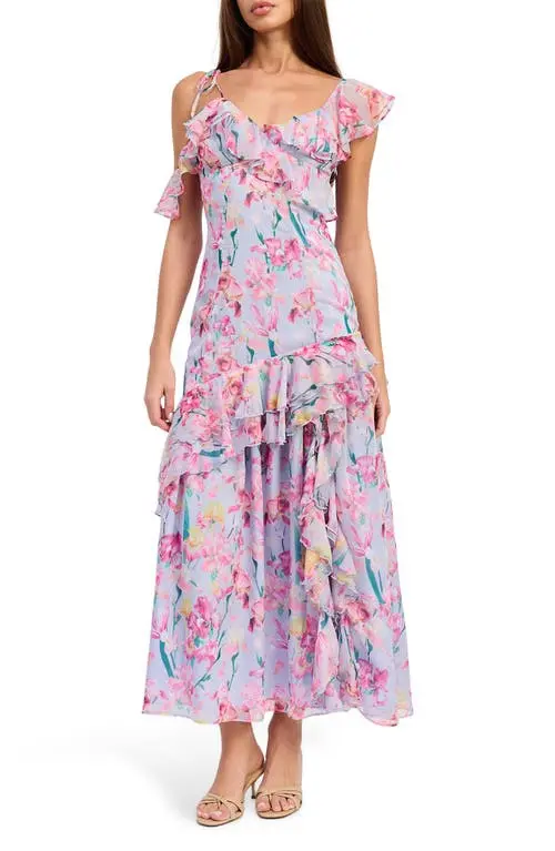 EN SAISON Alyssa Ruffle Asymmetric Maxi Dress - Periwinkle Fuchsia
