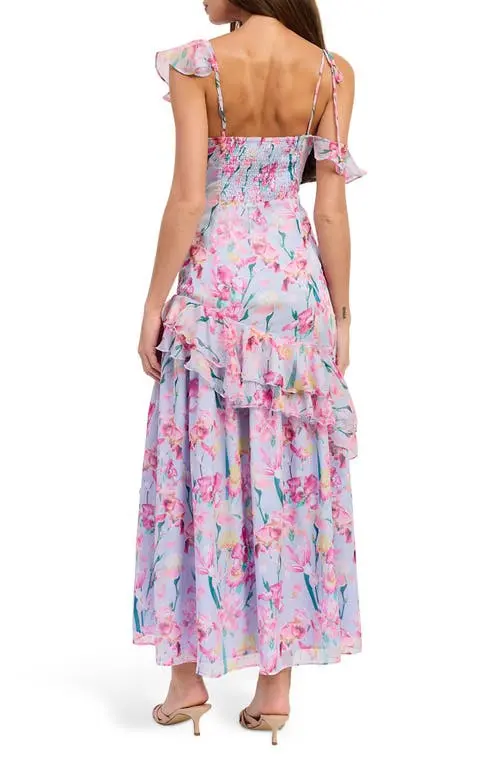 En Saison Alyssa Ruffle Asymmetric Maxi Dress - Periwinkle Fuchsia |  Editorialist