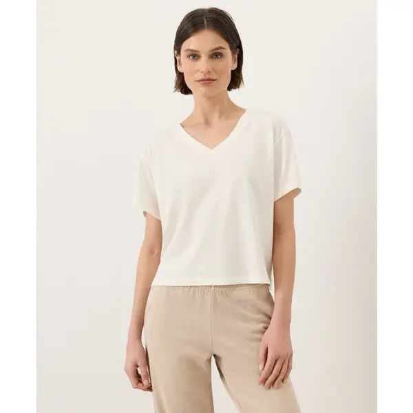 PACT Organic Cotton Vintage Jersey V-neck Tee - Cream
