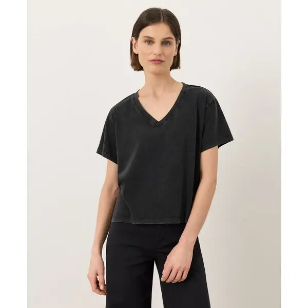PACT Organic Cotton Vintage Jersey V-neck Tee - Washed Black