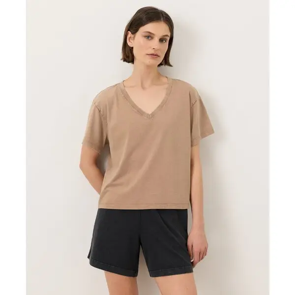 PACT Organic Cotton Vintage Jersey V-neck Tee - Washed Driftwood Brown