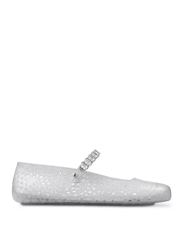 JIMMY CHOO Jelly Ballet Flats With Crystal Embellishment - Clear/silver