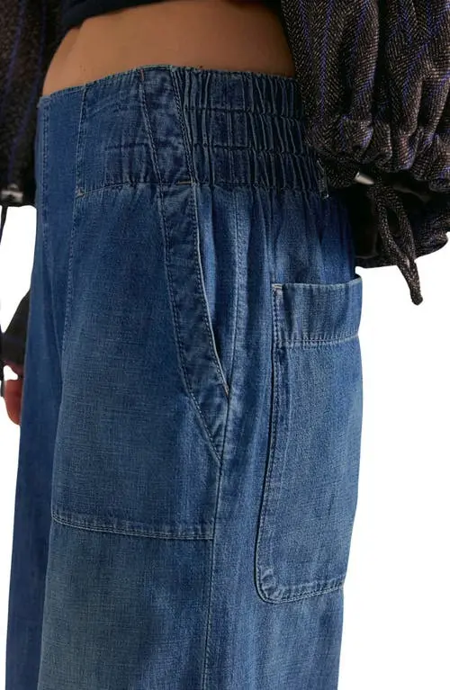 Free People Breezy Pull-on Wide-leg Jeans - Cobalt