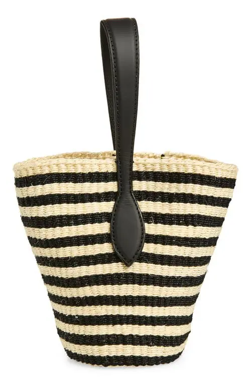 LIFFNER Single Handle Straw Basket Tote - Black/cream