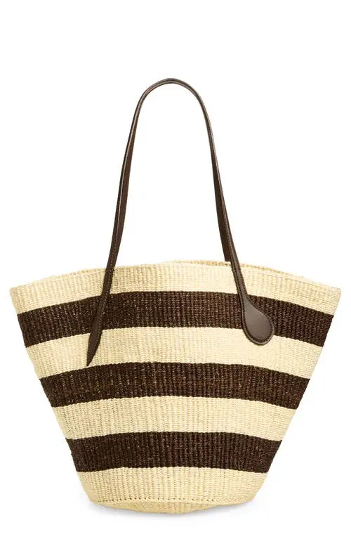 LIFFNER Straw Basket Tote - Dark Brown/cream