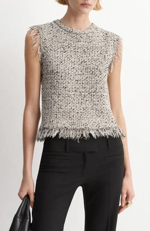 Mango Sleeveless Fringe Trim Tweed Top - Black