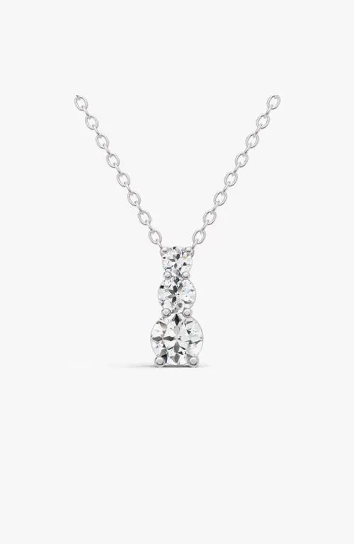 SEREIA OFFICIAL 14k 2 Carat Round Lab-grown Diamond Three Stone Pendant Necklace - White Gold