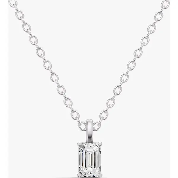 SEREIA OFFICIAL 14k 0.75 Carat Emerald Cut Diamond Solitaire Pendant Necklace - White Gold