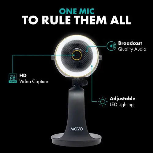 MOVO Webmic Hd Pro All-in-one Webcam With Mic And Ring Light In Silver