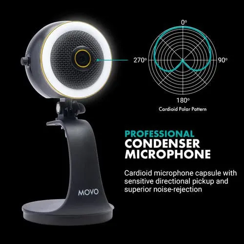 MOVO Webmic Hd Pro All-in-one Webcam With Mic And Ring Light In Silver