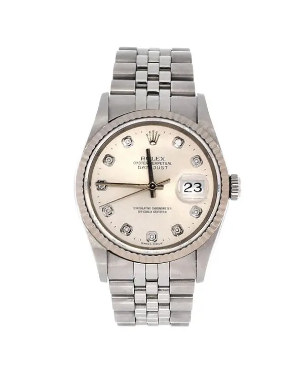 ROLEX Oyster Perpetual Datejust Automatic Watch In Stainless Steel And White Gold With Diamond Markers 36mm - Dial Color: Silver