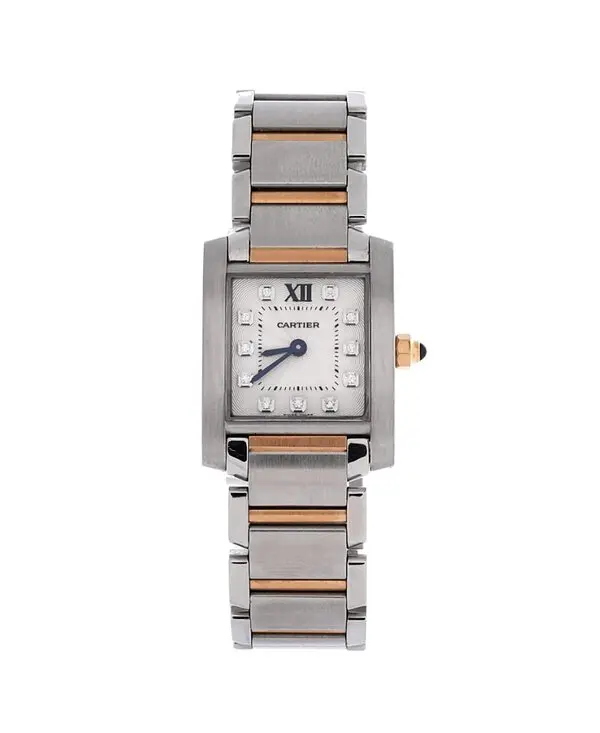 CARTIER Tank Francaise Quartz Watch In Stainless Steel And Rose Gold With Diamond Markers 20mm - Dial Color: Silver