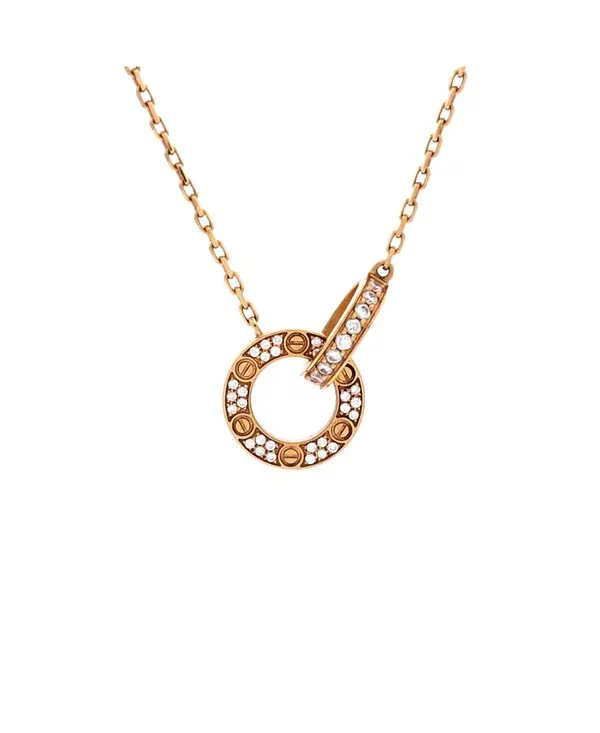 CARTIER Love Interlocking Pave Necklace 18k Rose Gold And Diamonds, 16 - Pink