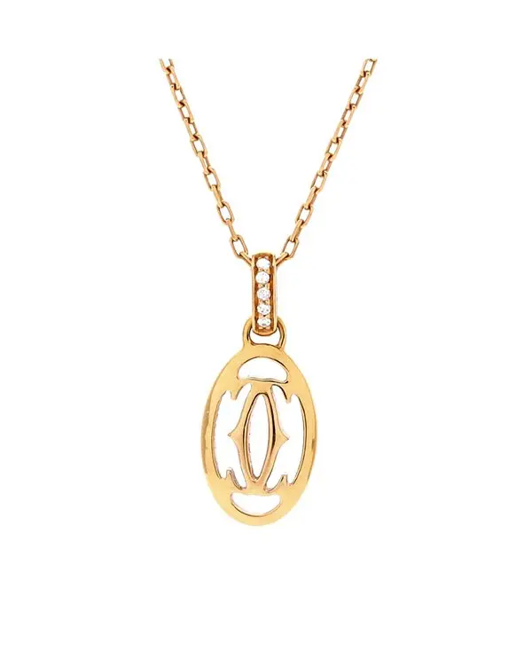 CARTIER Logo Double C Pendant Necklace 18k Rose Gold With Diamonds, 16.25 - Pink
