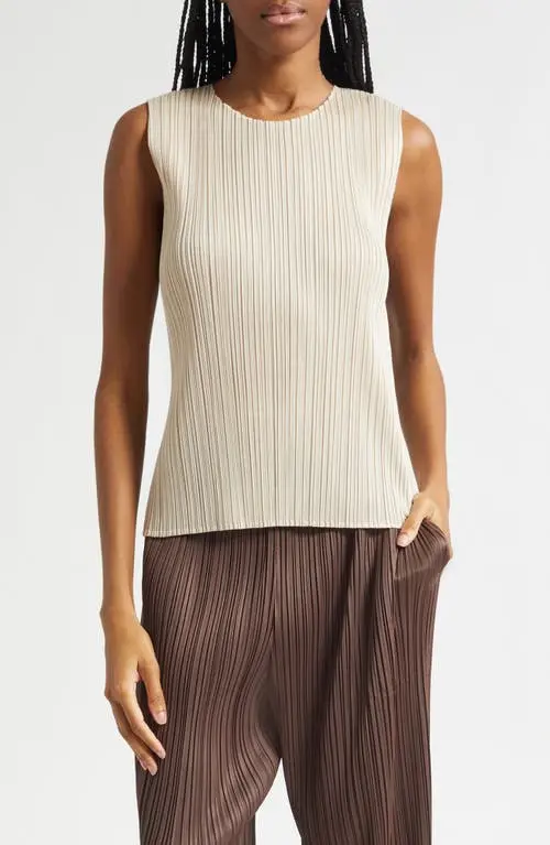 Issey Miyake Monthly Colors May Pleated Sleeveless Top - Sand Beige