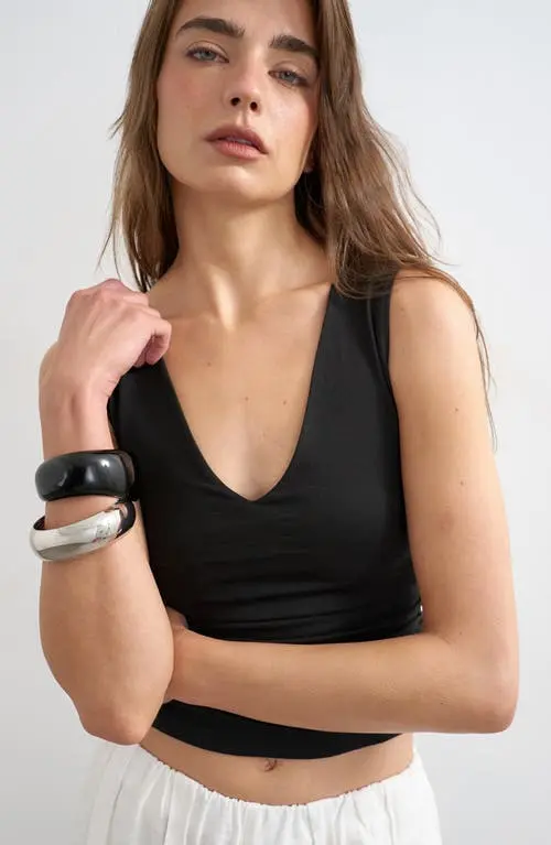 Topshop Side Ruched Deep V-neck Stretch Cotton Tank