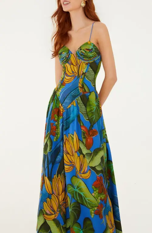 Farm Rio Fruit Print Sweetheart Neckline Maxi Dress