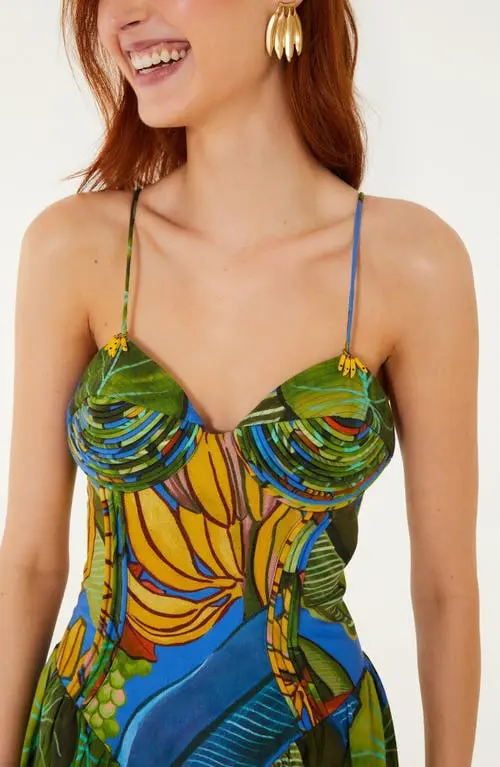 Farm Rio Fruit Print Sweetheart Neckline Maxi Dress