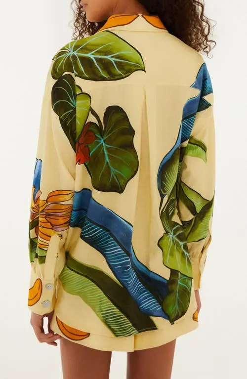 Farm Rio Botanical Fruit Print Linen Blend Button-up Shirt - Yellow