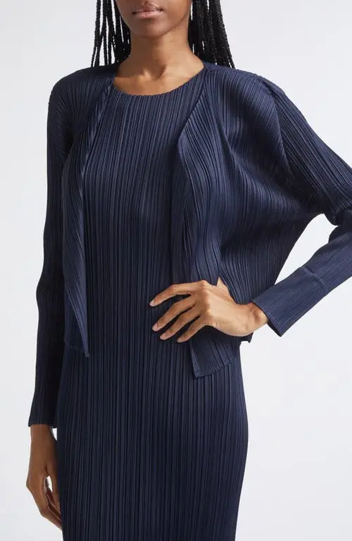 Issey Miyake Pleated Cardigan - Navy