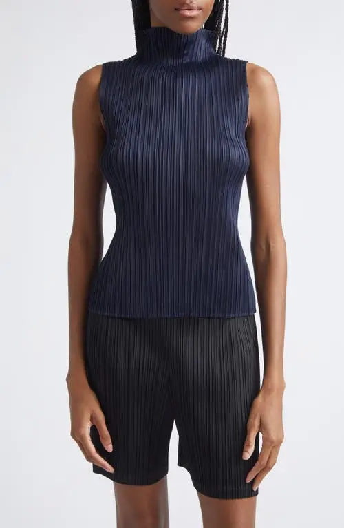 Issey Miyake Sleeveless High Neck Top - Navy