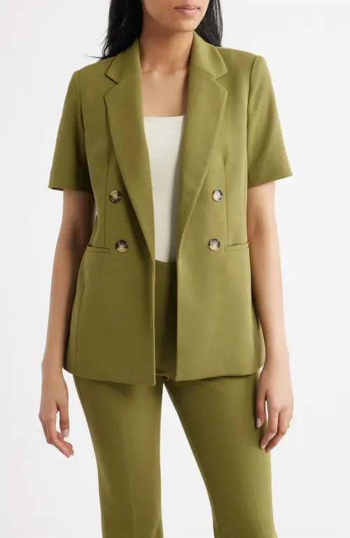 Anne Klein Short Sleeve Double Breasted Jacket - Bay Leaf