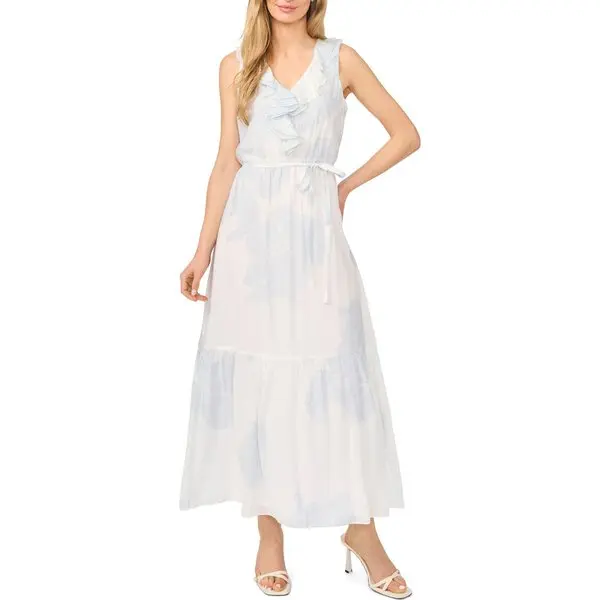 Halogen Ruffle Metallic Tie Waist Sleeveless Maxi Dress
