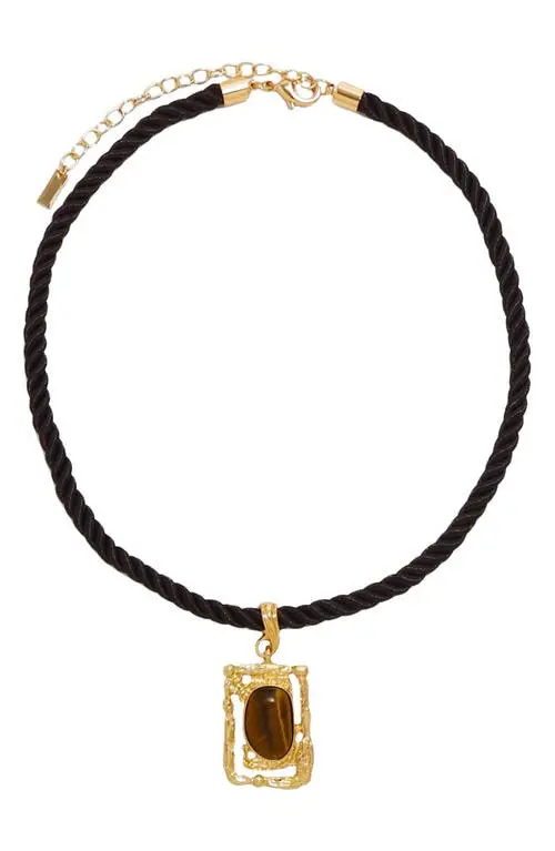 PETIT MOMENTS Twisted Cord Necklace With Stone Pendant - Gold/brown