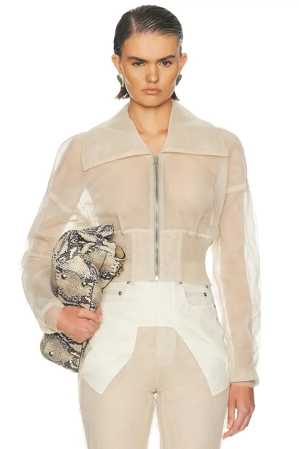 Rick Owens Dracucollar Cropped Bomber Jacket In Tan - Sand